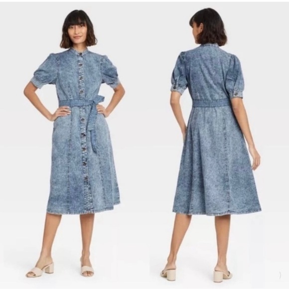 Who What Wear | Dresses | Who What Wear Blue Halifax Wash Denim Button ...